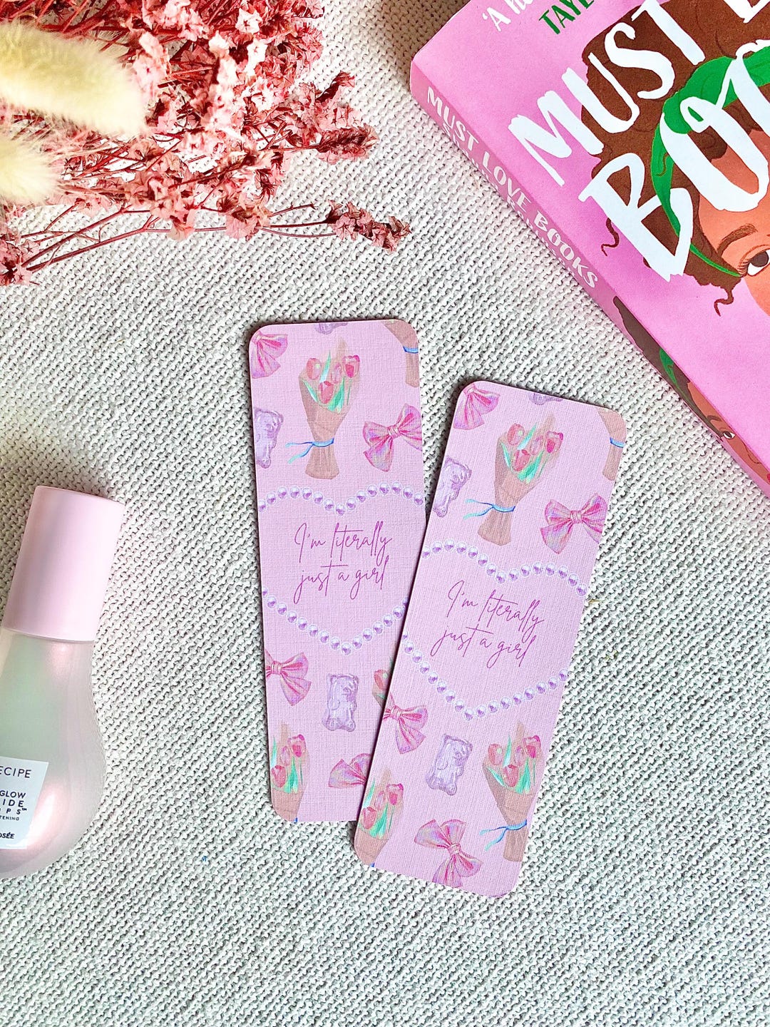 Just a Girl Bookmark; Cute Adult Bookmark; Pink Girlie Bookmark ...
