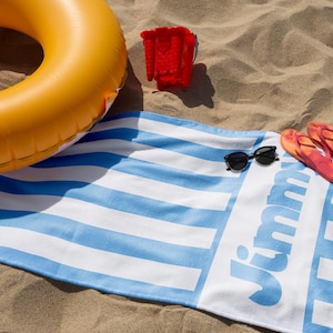 Striped Personalized Beach Towel, Oversized Custom Monogram Pool Towel ...