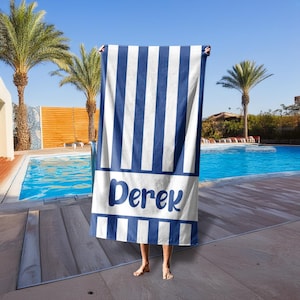 Striped Personalized Beach Towel, Oversized Custom Monogram Pool Towel ...