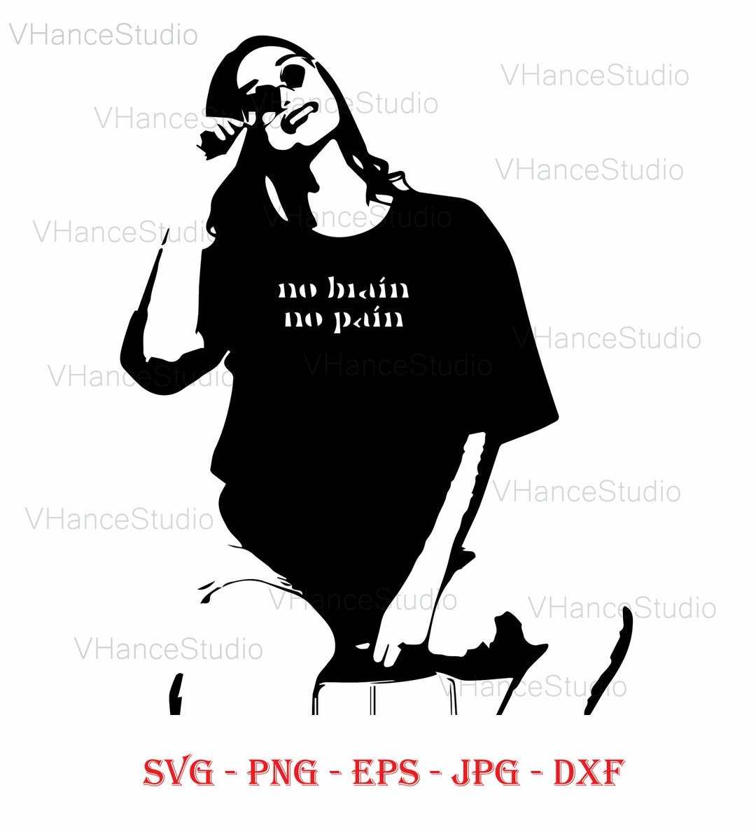 No Brain No Pain T Shirt Design for Girls Instant Download - Etsy