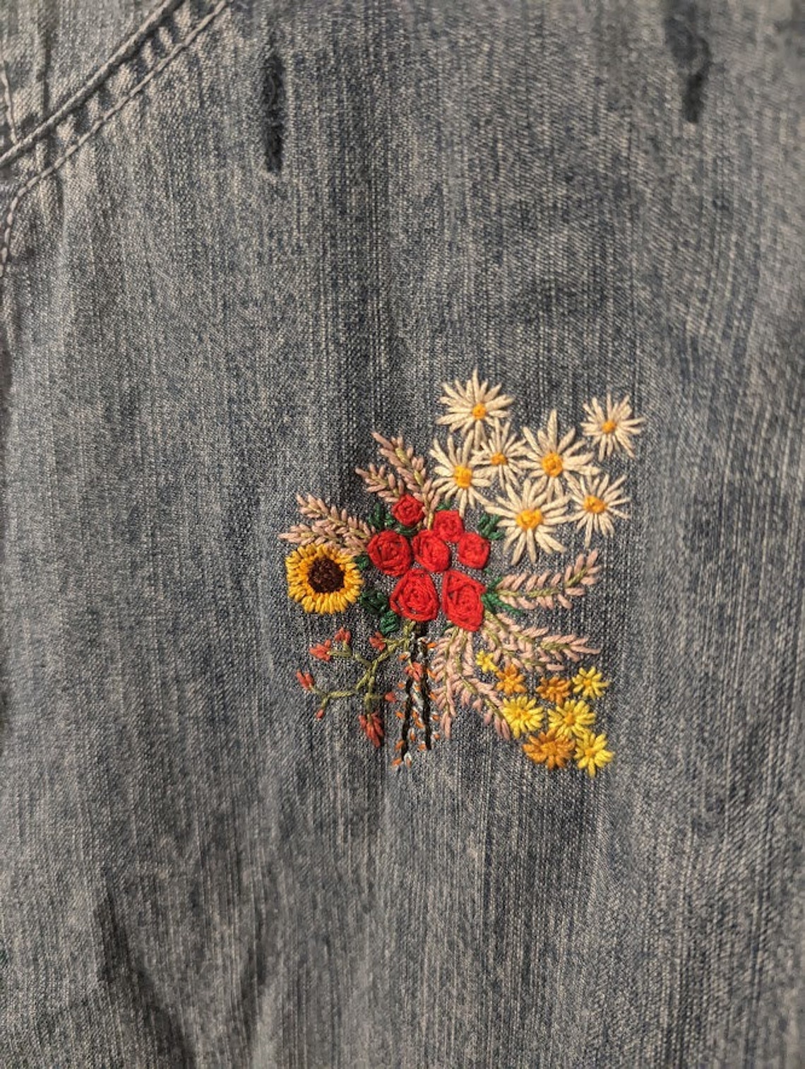 Vintage Thrifted Denim Overalls With Freehand Embroidery - Etsy