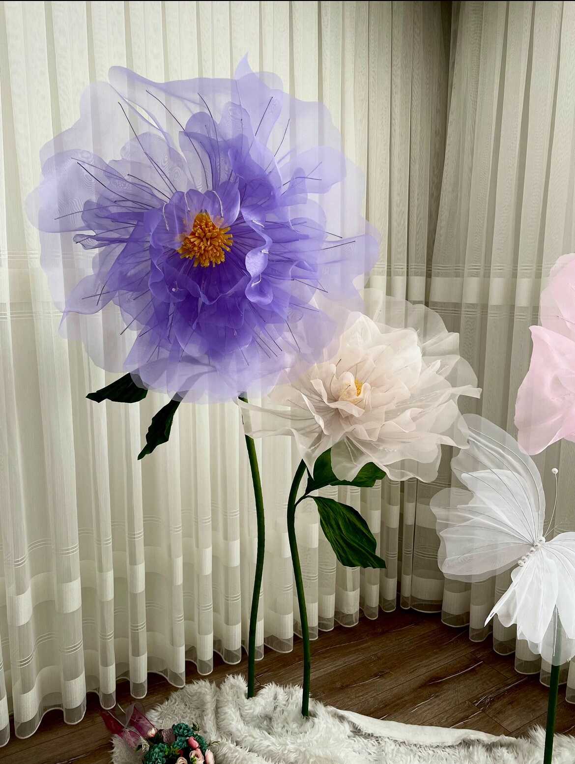 Pink and White Flowers Free Standing Organza Flower Decoration,poppies ...