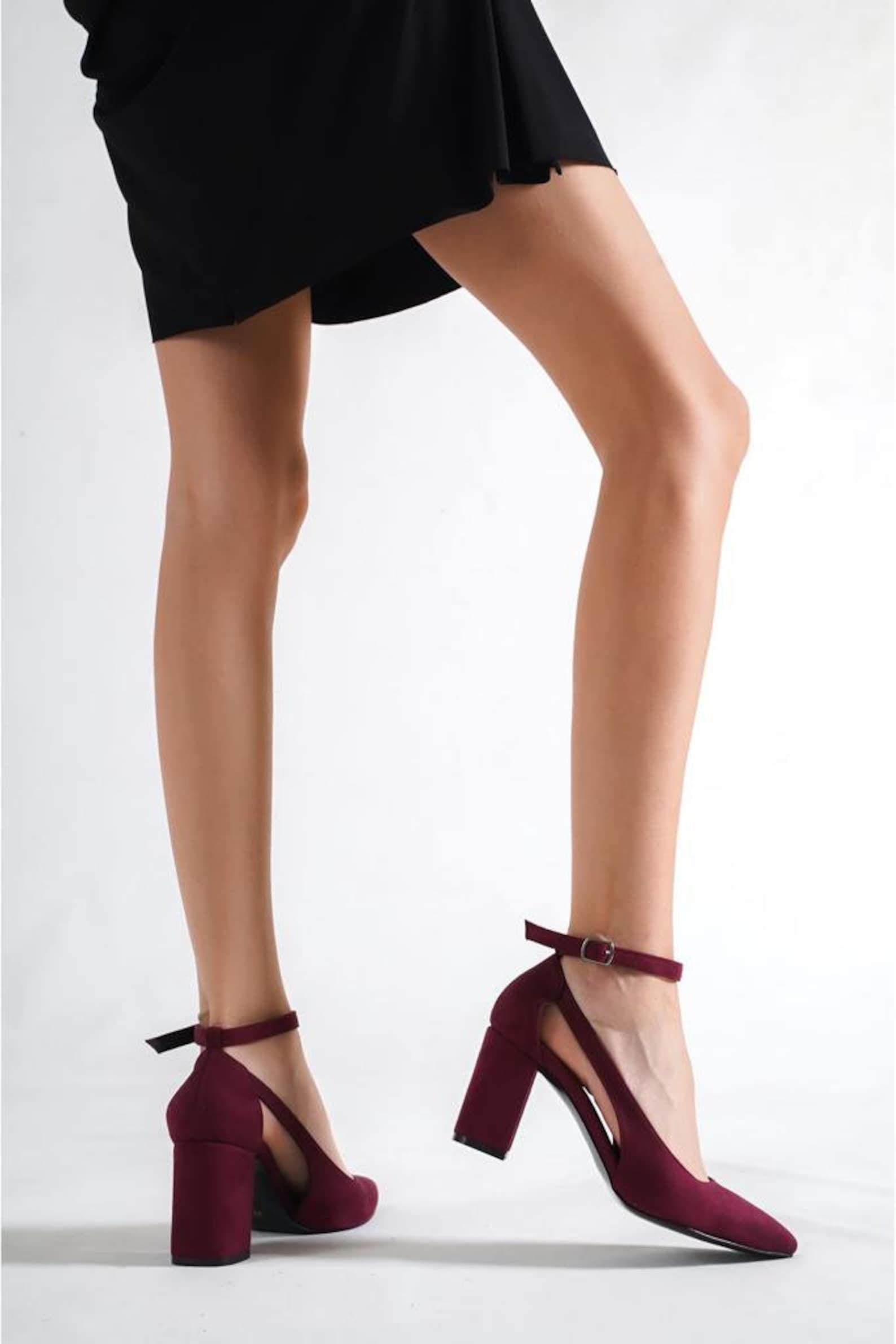 Burgundy Velvet Heels, Red Formal Shoes, Red Wedding Shoes, Ruby ...