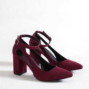 Burgundy Velvet Heels, Red Formal Shoes, Red Wedding Shoes, Ruby ...