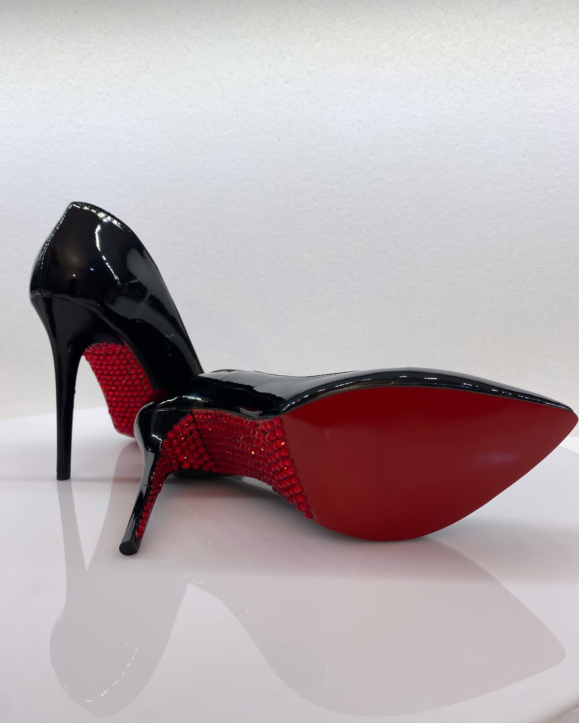 Red Crystal Sole Heeled Shoes Black Stilettos Heels Pumps With a High Sole Pumps Wedding Satin ...