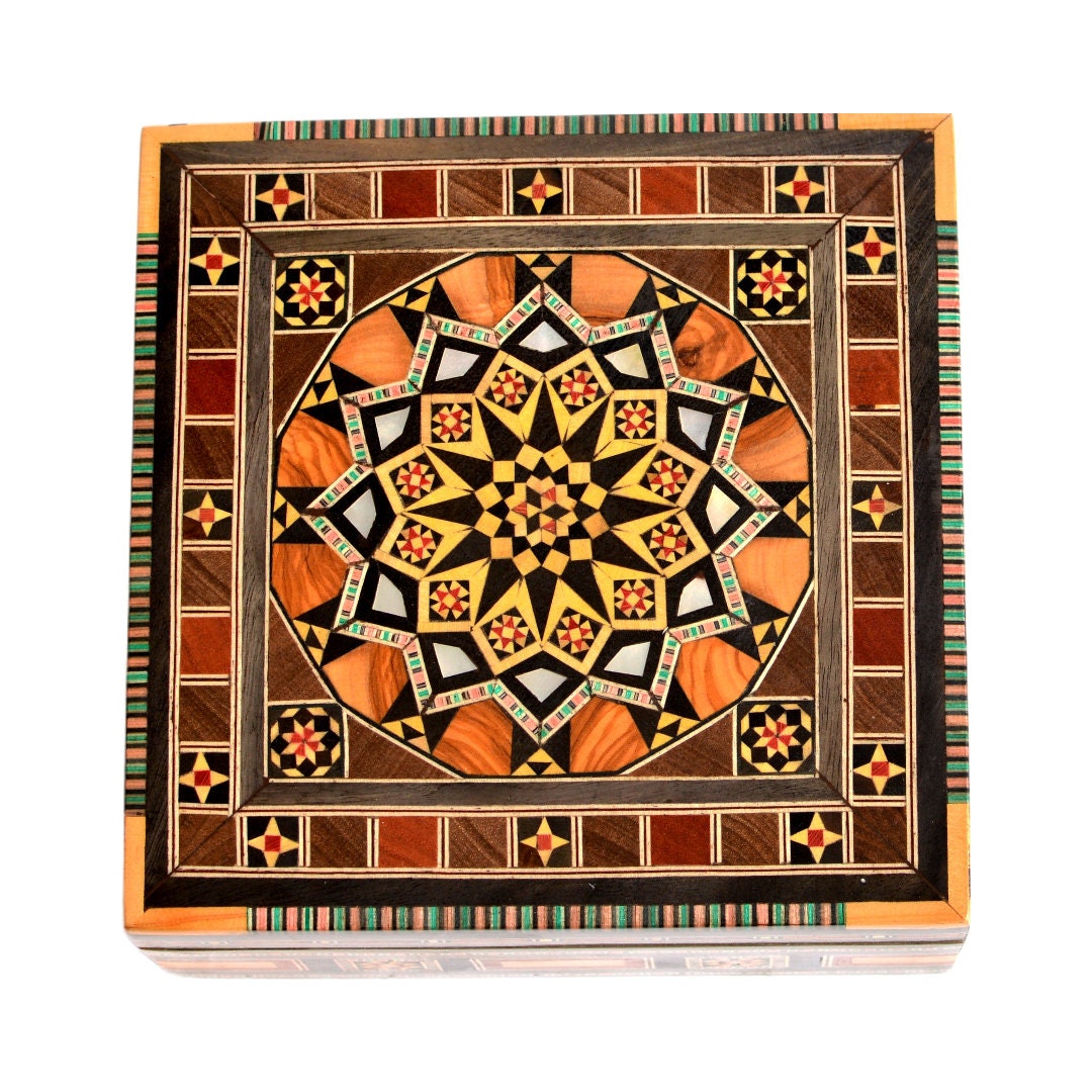 Jewelry Wooden Box / Handmade Mosaic Box Inlaid With Pearl - Marquetry ...