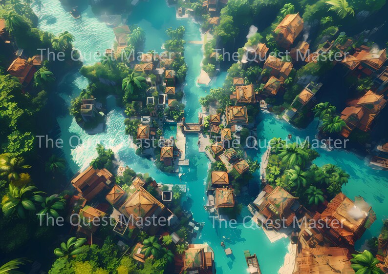 50 Large Tropical Maps Set 1, Dnd Tropical Village Illustrations ...