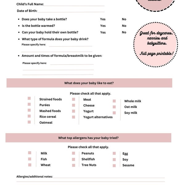 Daycare Forms - Etsy