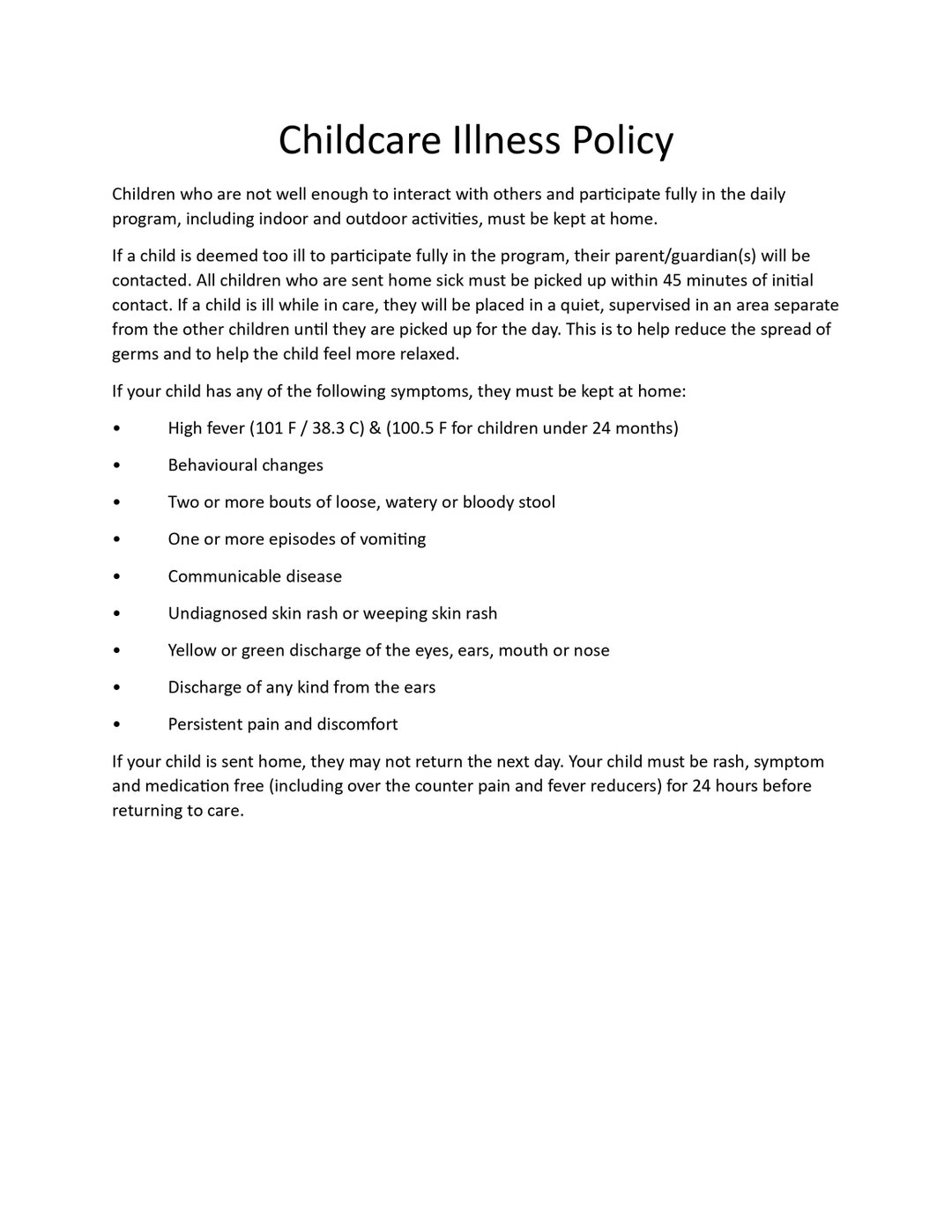 Daycare Sickness Policy Illness Policy Keep Me Home If - Etsy