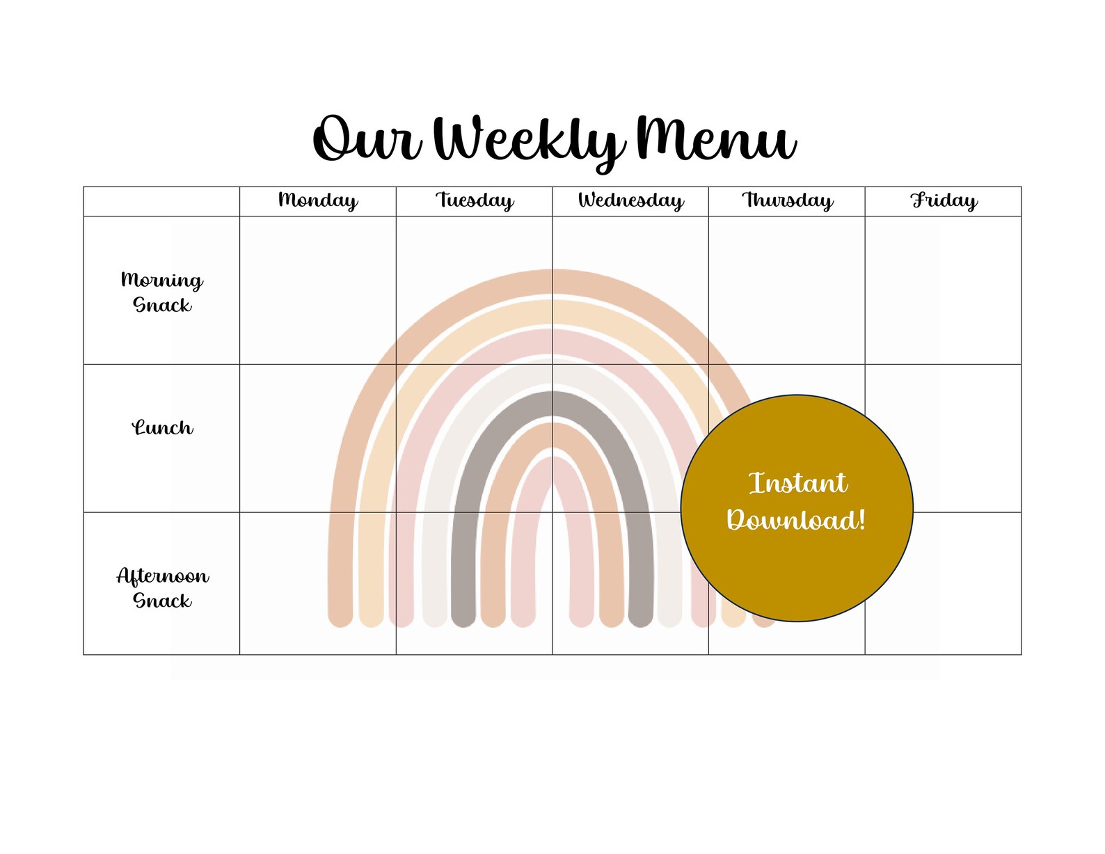 Boho Rainbow | Editable | Childcare Weekly Menu | Printable | Childcare ...