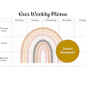 Boho Rainbow | Editable | Childcare Weekly Menu | Printable | Childcare ...