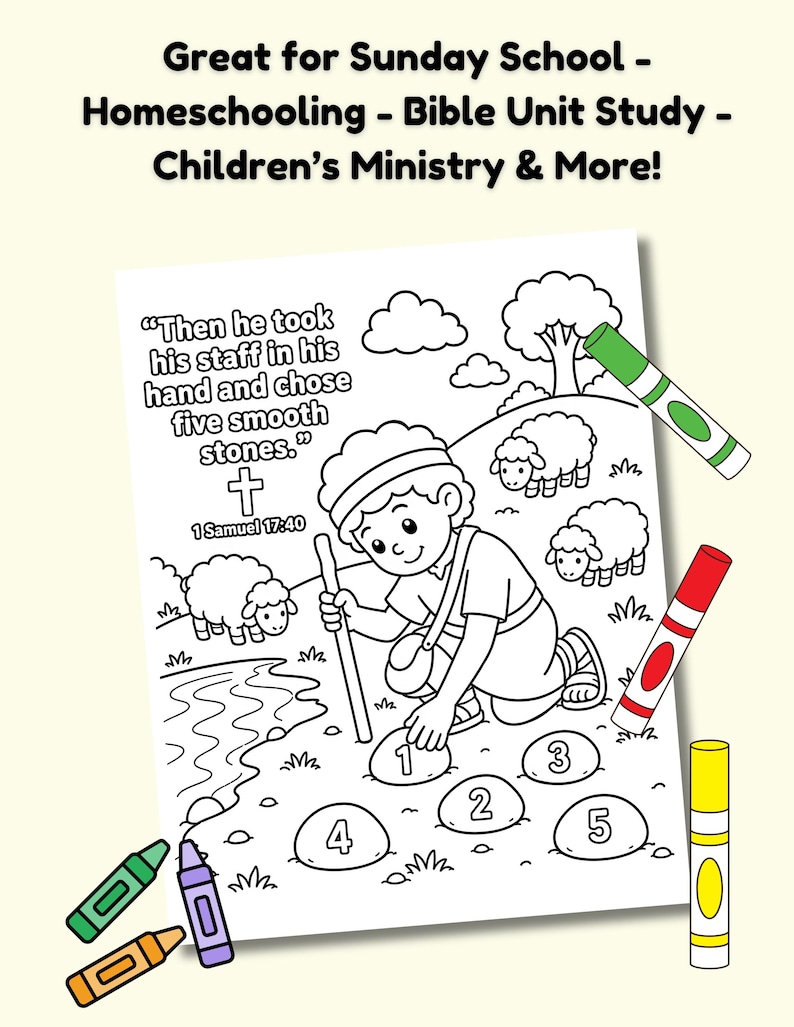 David & Goliath Verse Coloring Page for Kids, Children's Ministry Unit ...