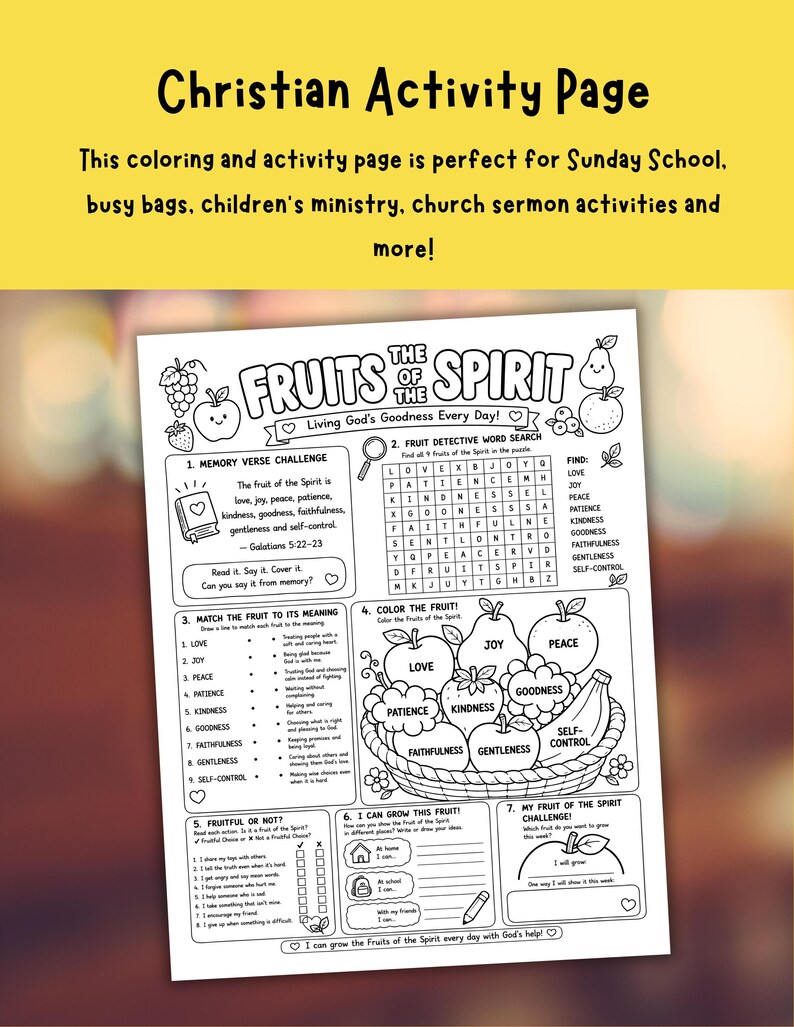 Fruits of the Spirit Activity Sheet, Galatians 5: 22-23 Sunday School ...