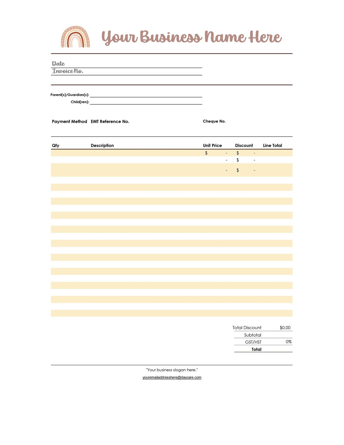 Boho Rainbow | Editable | Childcare Tax Receipt | Printable | Childcare ...