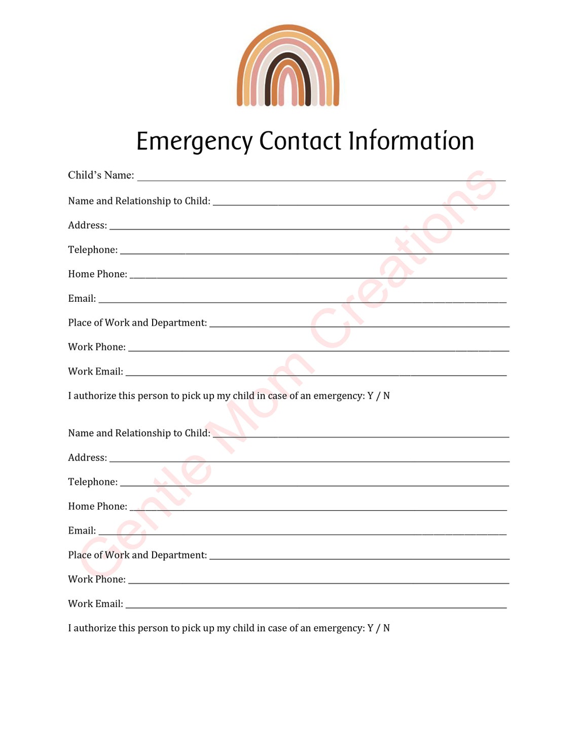 Boho Rainbow | Childcare | Daycare Enrollment Form Bundle | Printable ...