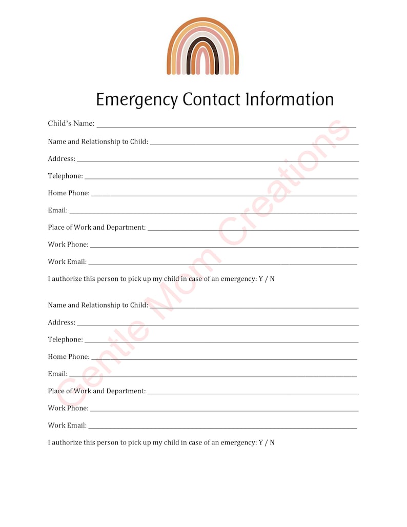 Boho Rainbow | Childcare | Daycare Enrollment Form Bundle | Printable ...