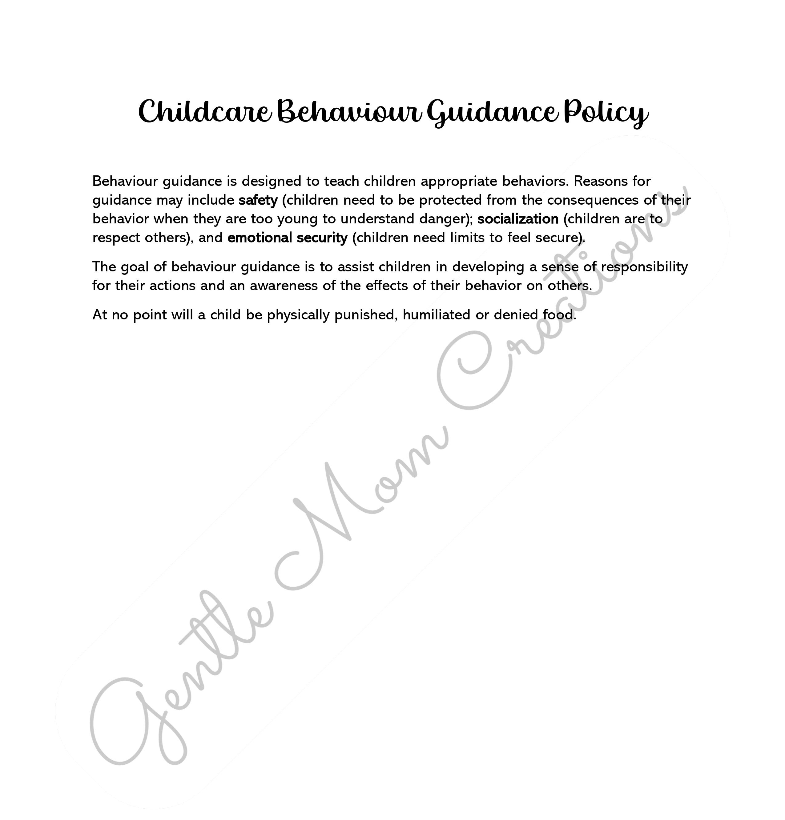 Daycare Behaviour Guidance Policy | Behavior Management | Childcare ...
