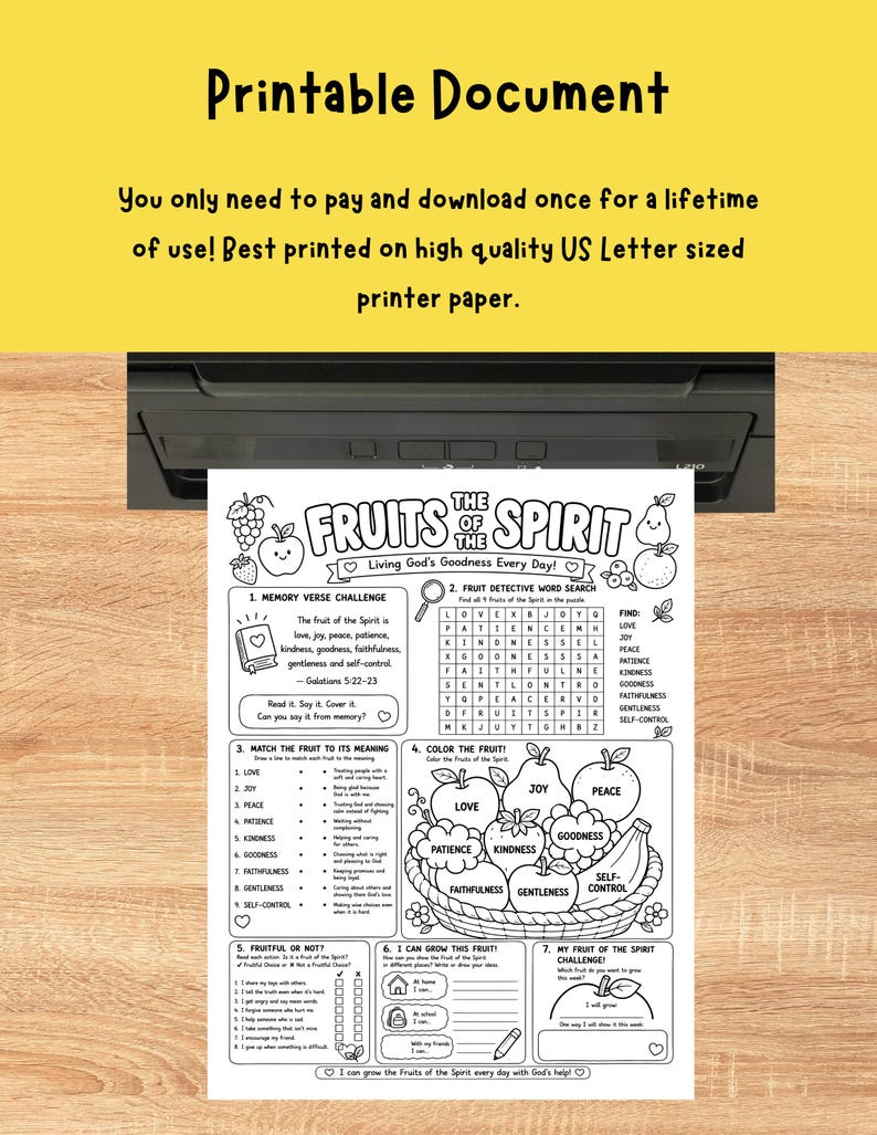 Fruits of the Spirit Activity Sheet, Galatians 5: 22-23 Sunday School ...