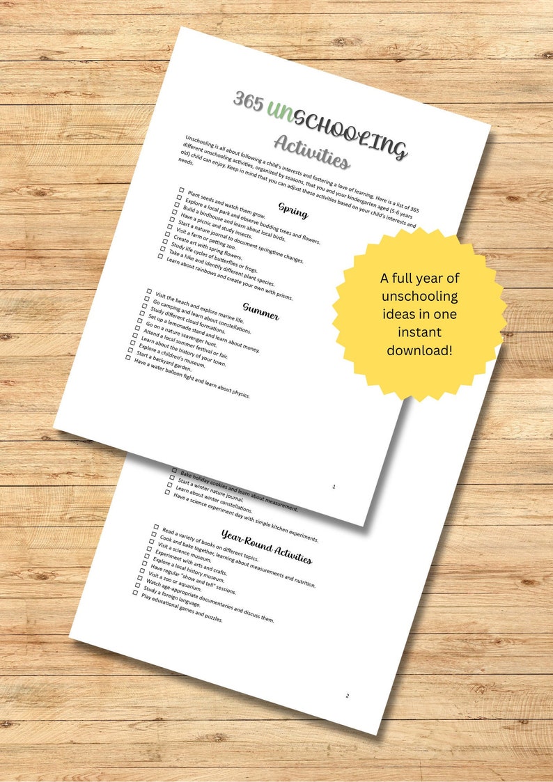365 Days of Unschooling Activities | Done for You | Instant Download - Etsy