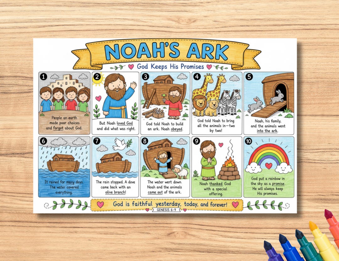 Noahs Ark Coloring Page, Christian Preschool Activity, Bible Story ...