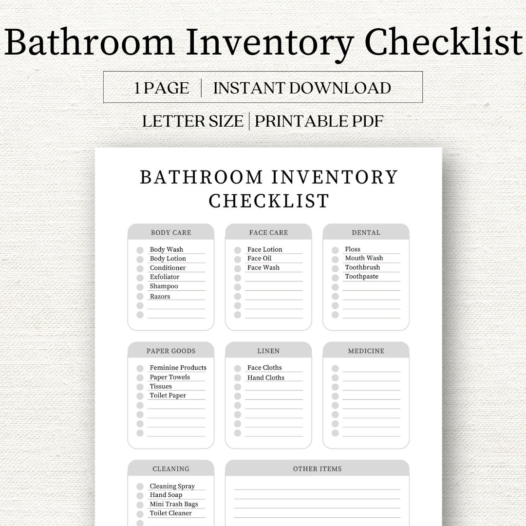 Bathroom Checklist Bathroom Inventory Bathroom Planner ADHD Bathroom ...