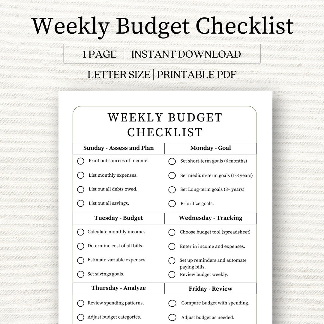 Weekly Budget Checklist Weekly Budget Planner Weekly Budget Planner ...