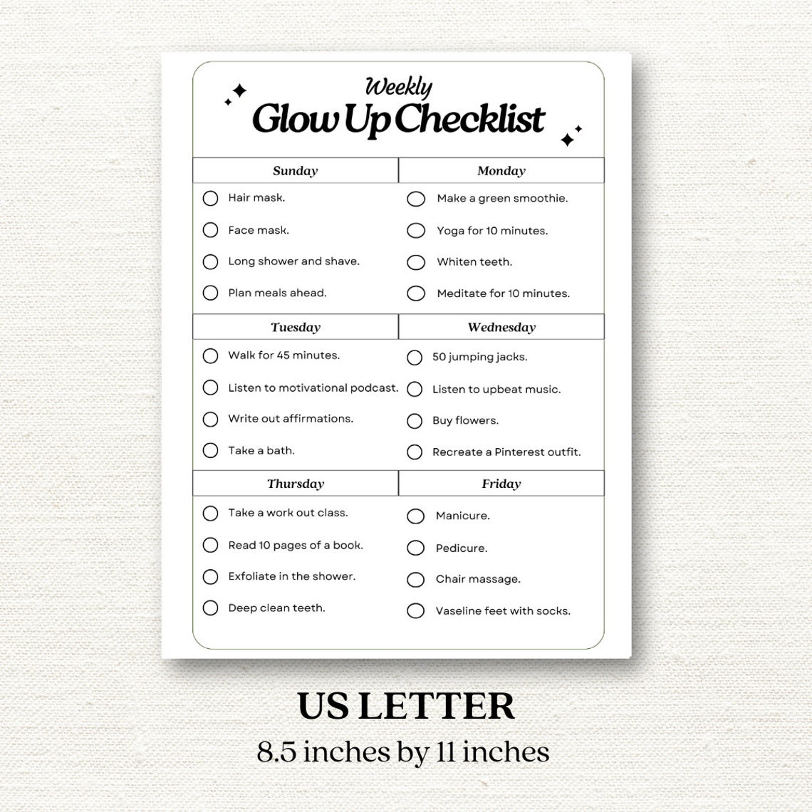 Weekly Glow up Checklist | Glowup Checklist | Glow up Checklist | Glow ...