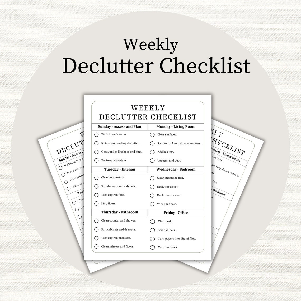 Weekly Declutter Checklist | Minimalist Declutter Checklist | Organize Checklist | Declutter ...