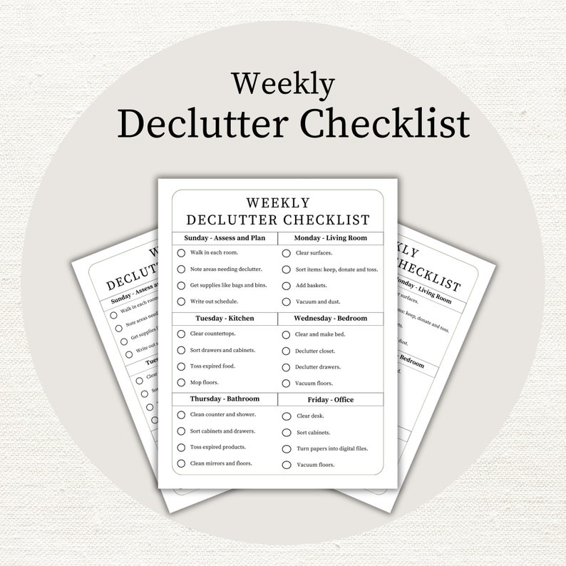 Weekly Declutter Checklist Minimalist Declutter Checklist Organize Checklist Declutter