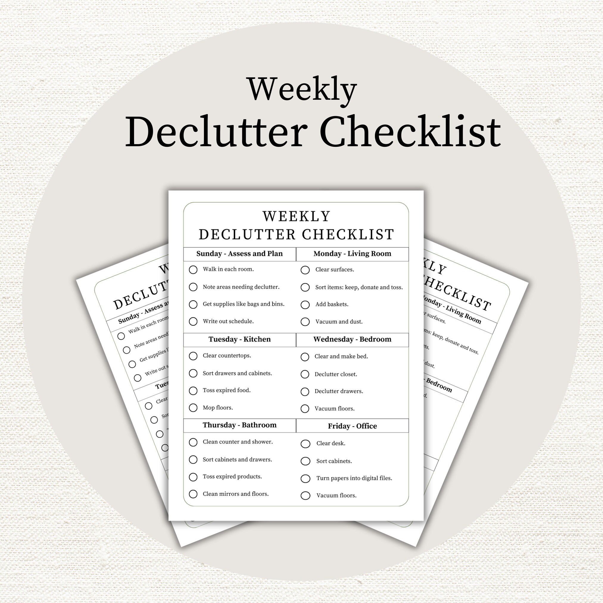 Weekly Declutter Checklist | Minimalist Declutter Checklist | Organize Checklist | Declutter ...