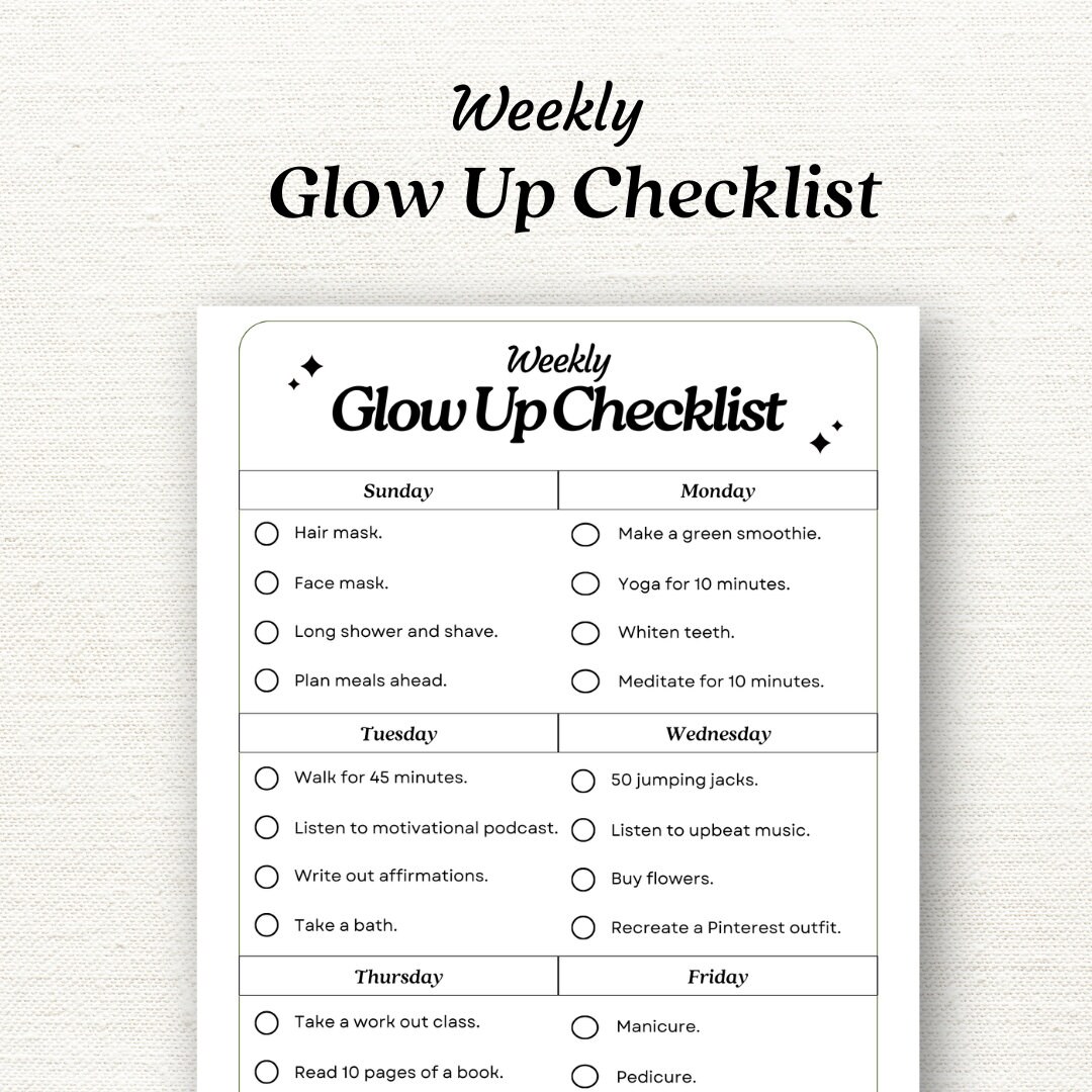 Weekly Glow up Checklist | Glowup Checklist | Glow up Checklist | Glow ...
