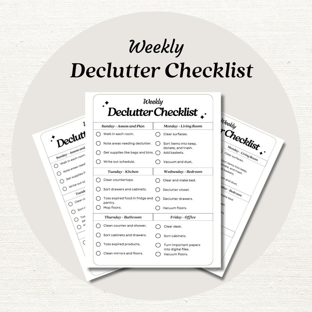 Weekly Declutter Checklist | Declutter Checklist | Organize Checklist | Declutter Checklist 2024 ...