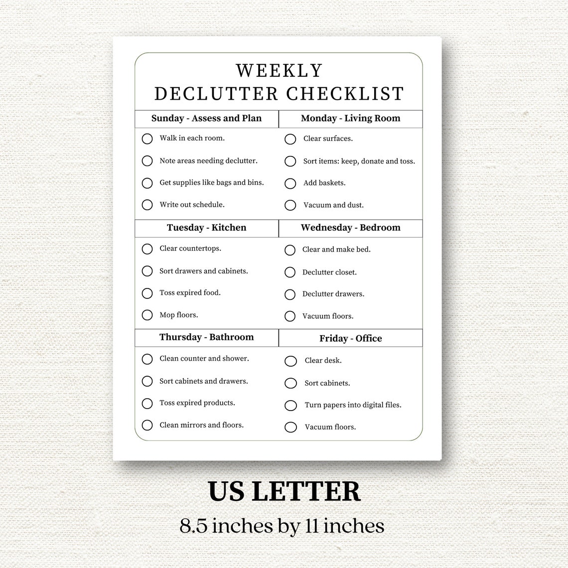 Weekly Declutter Checklist | Minimalist Declutter Checklist | Organize ...