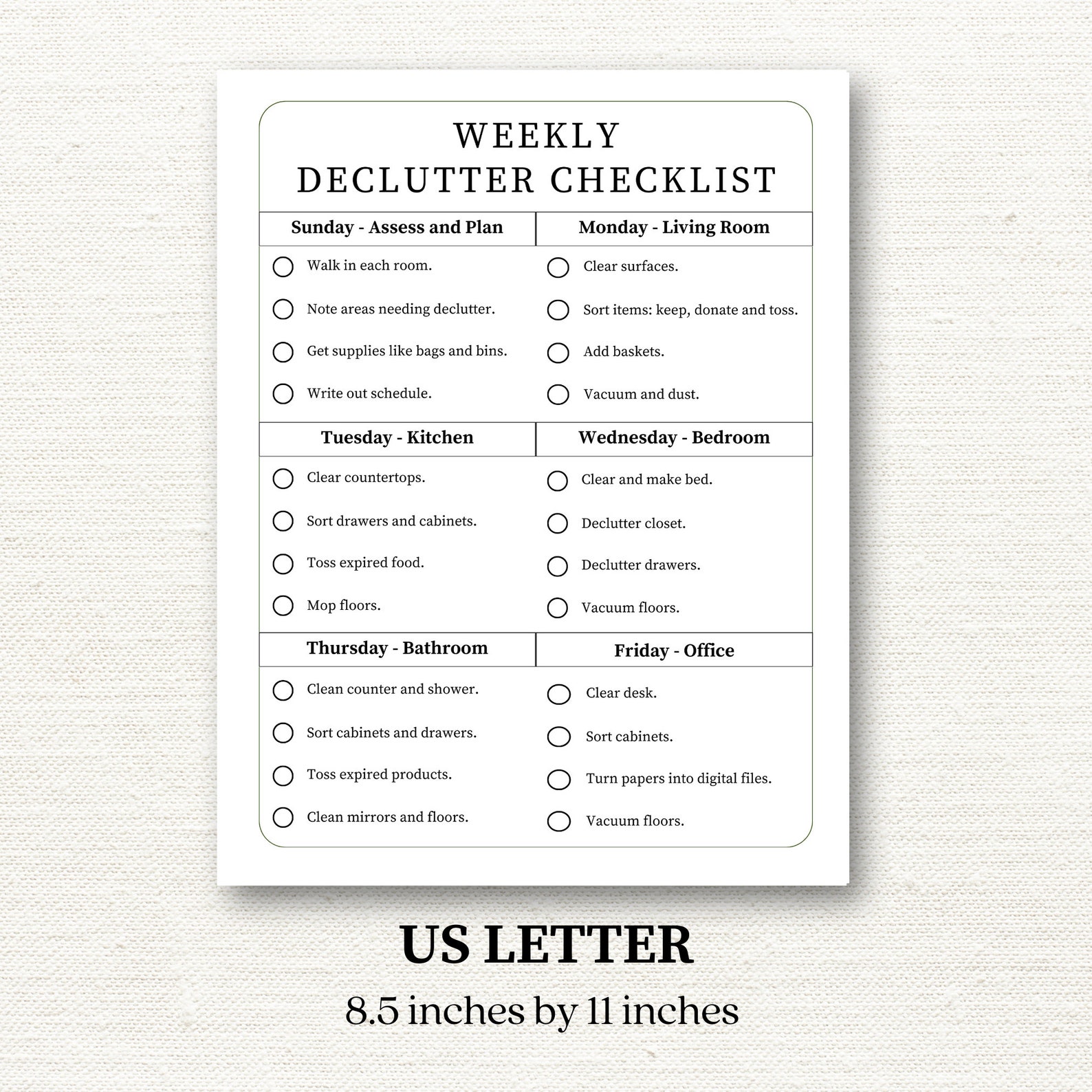 Weekly Declutter Checklist | Minimalist Declutter Checklist | Organize ...