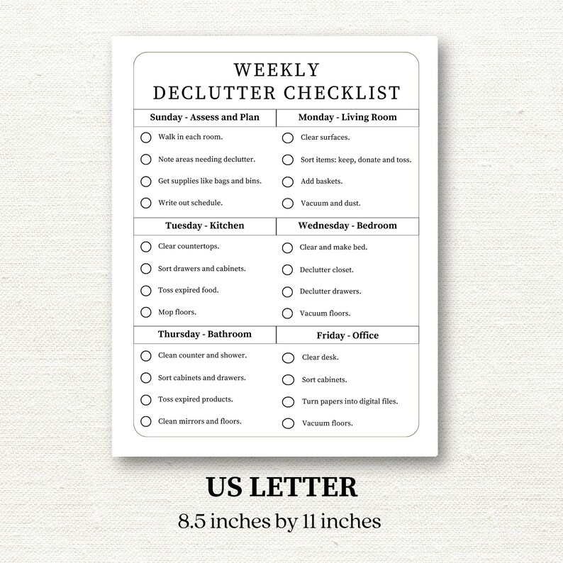 Weekly Declutter Checklist | Minimalist Declutter Checklist | Organize ...