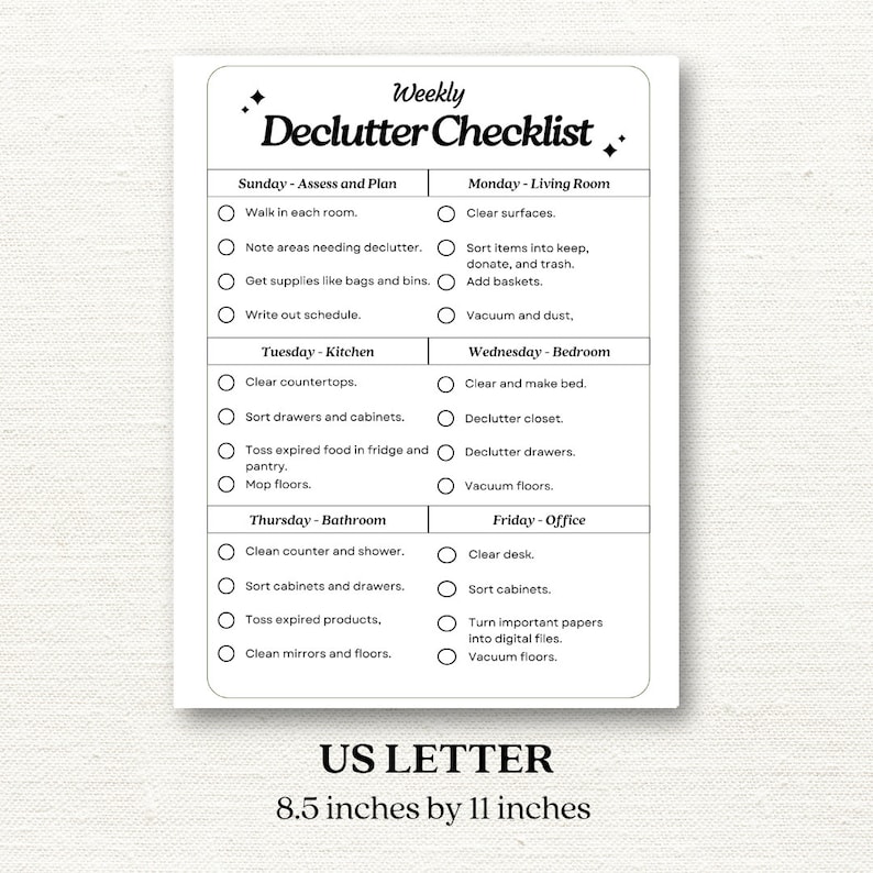 Weekly Declutter Checklist | Declutter Checklist | Organize Checklist ...