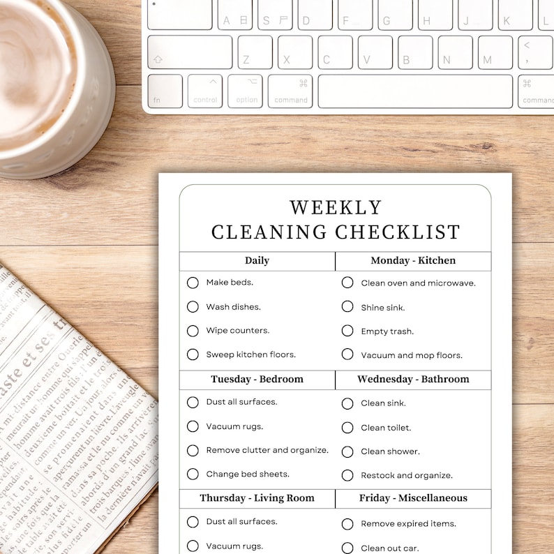 Weekly Cleaning Checklist | Weekly Chore Chart | Cleaning Planner ...