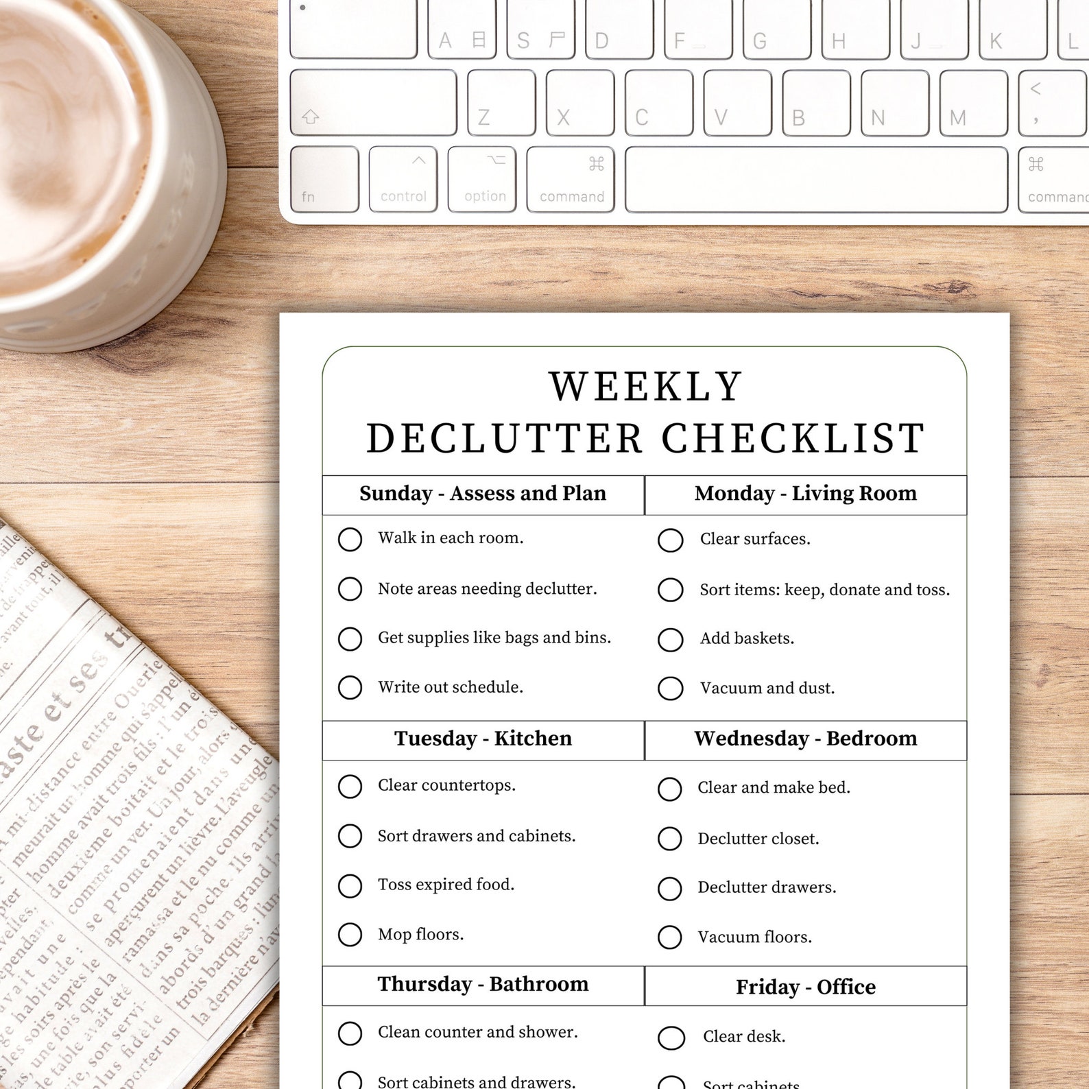 Weekly Declutter Checklist | Minimalist Declutter Checklist | Organize Checklist | Declutter ...