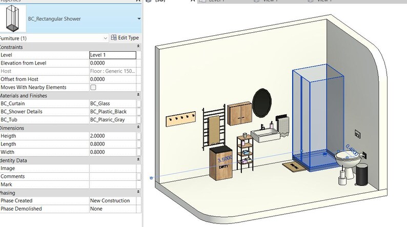 3D Bathroom Furniture Revit Objects | Including Parametric Families ...