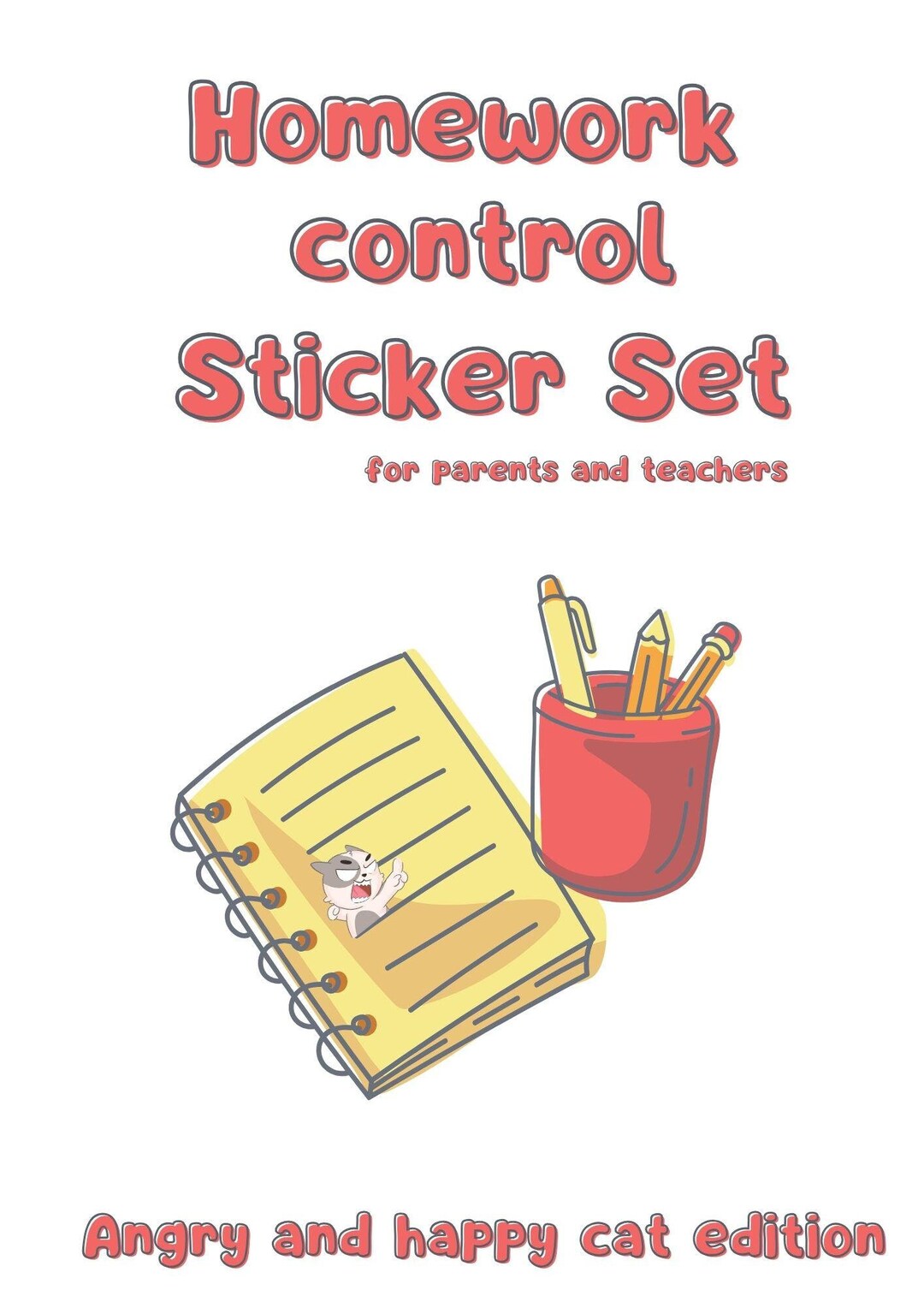Homework Control Sticker Set Fun Printable Cat Stickers for Teachers ...