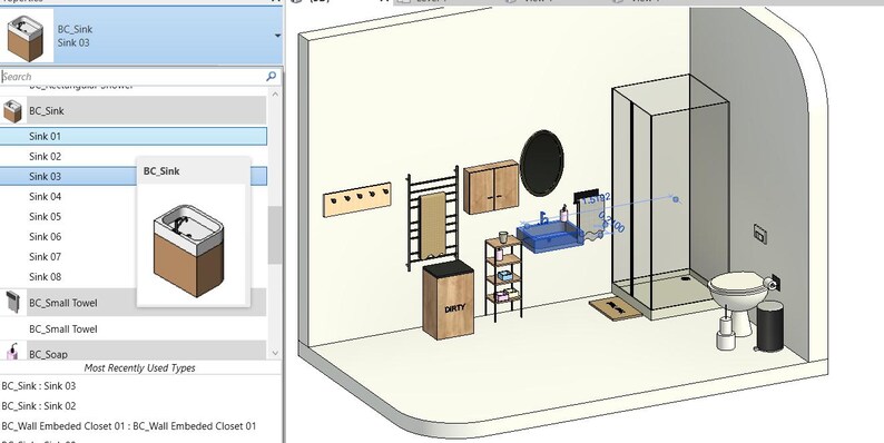 3D Bathroom Furniture Revit Objects | Including Parametric Families ...