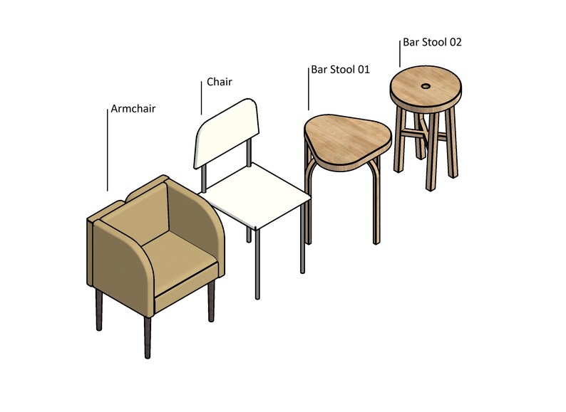 Revit Armchair - Chair - Stool Family Set - Digital Download - Revit ...