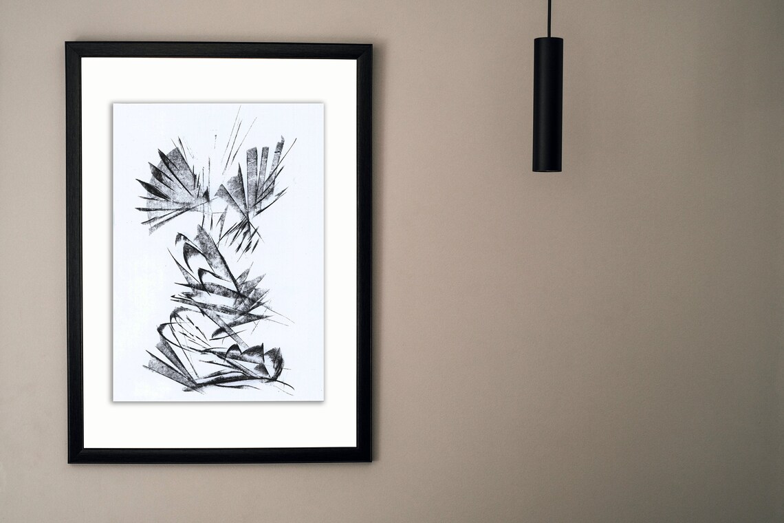 Original Abstract Charcoal Drawing Gallery Wall Art Monochrome Drawing ...