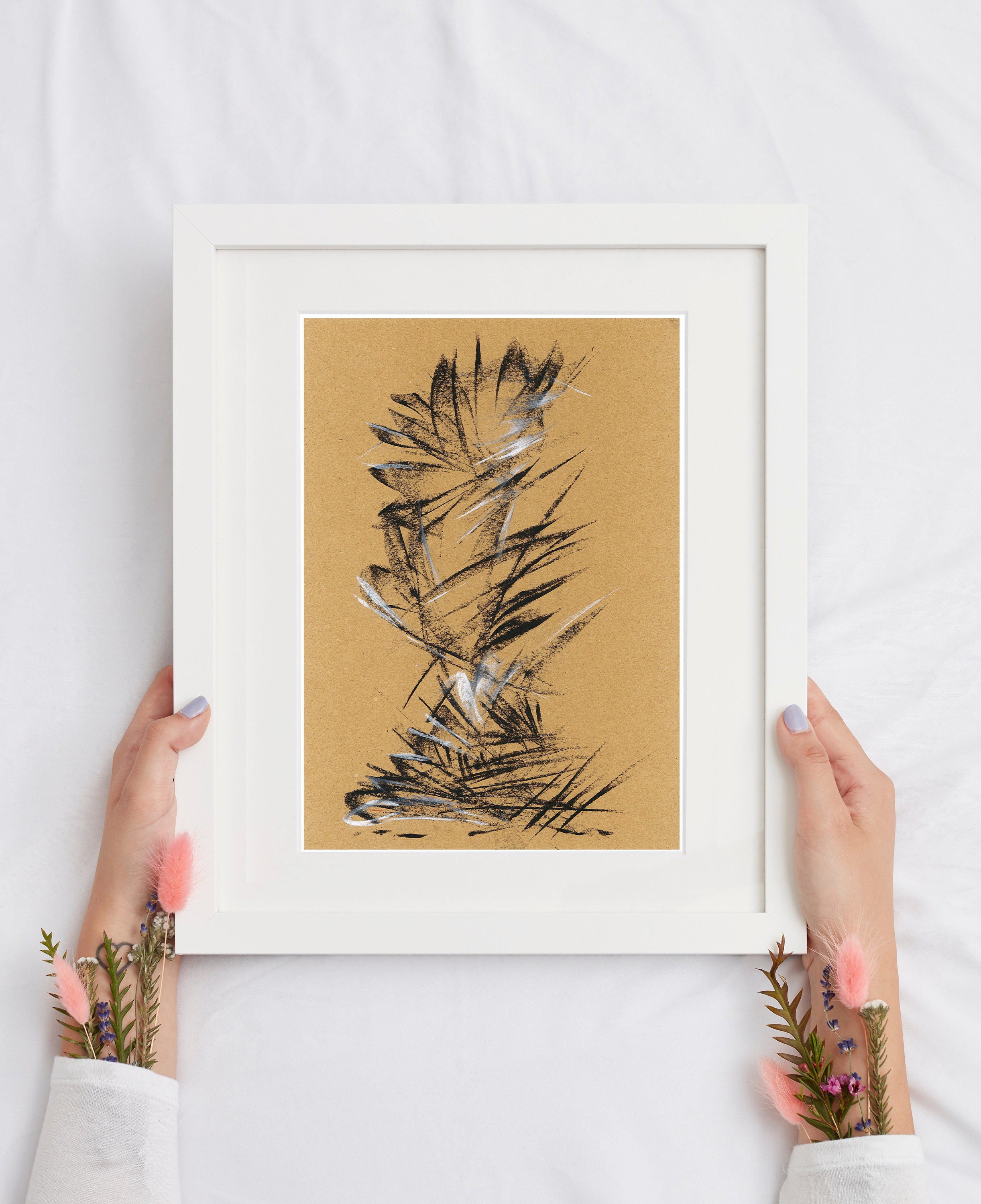 Original Abstract Charcoal Drawing Gallery Wall Art Monochrome Drawing ...