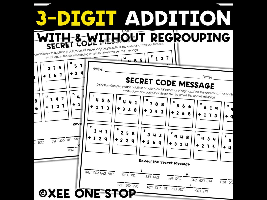 3-digit Addition With and Without Regrouping Classroom Rules Secret ...