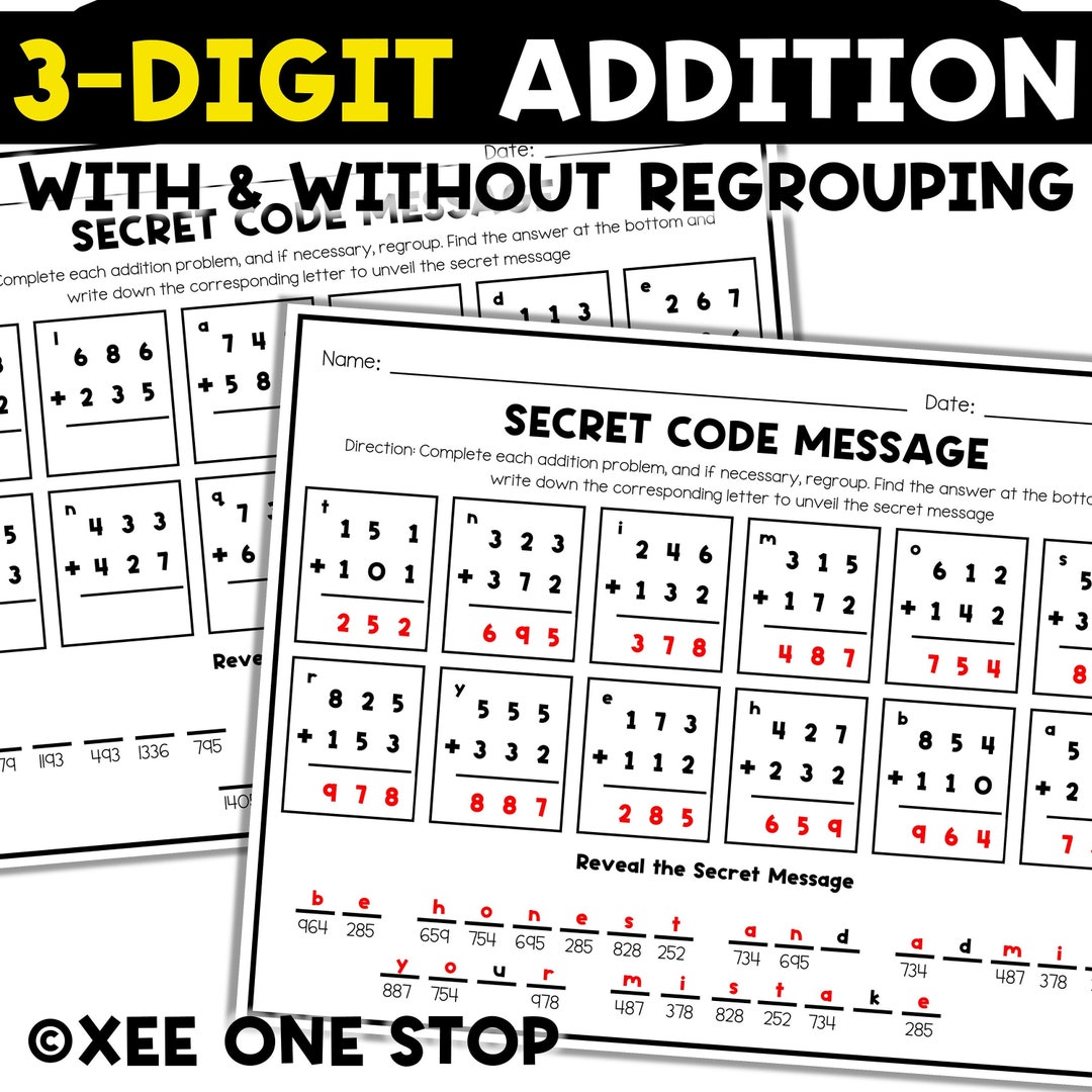 3-digit Addition With and Without Regrouping Classroom Rules Secret ...