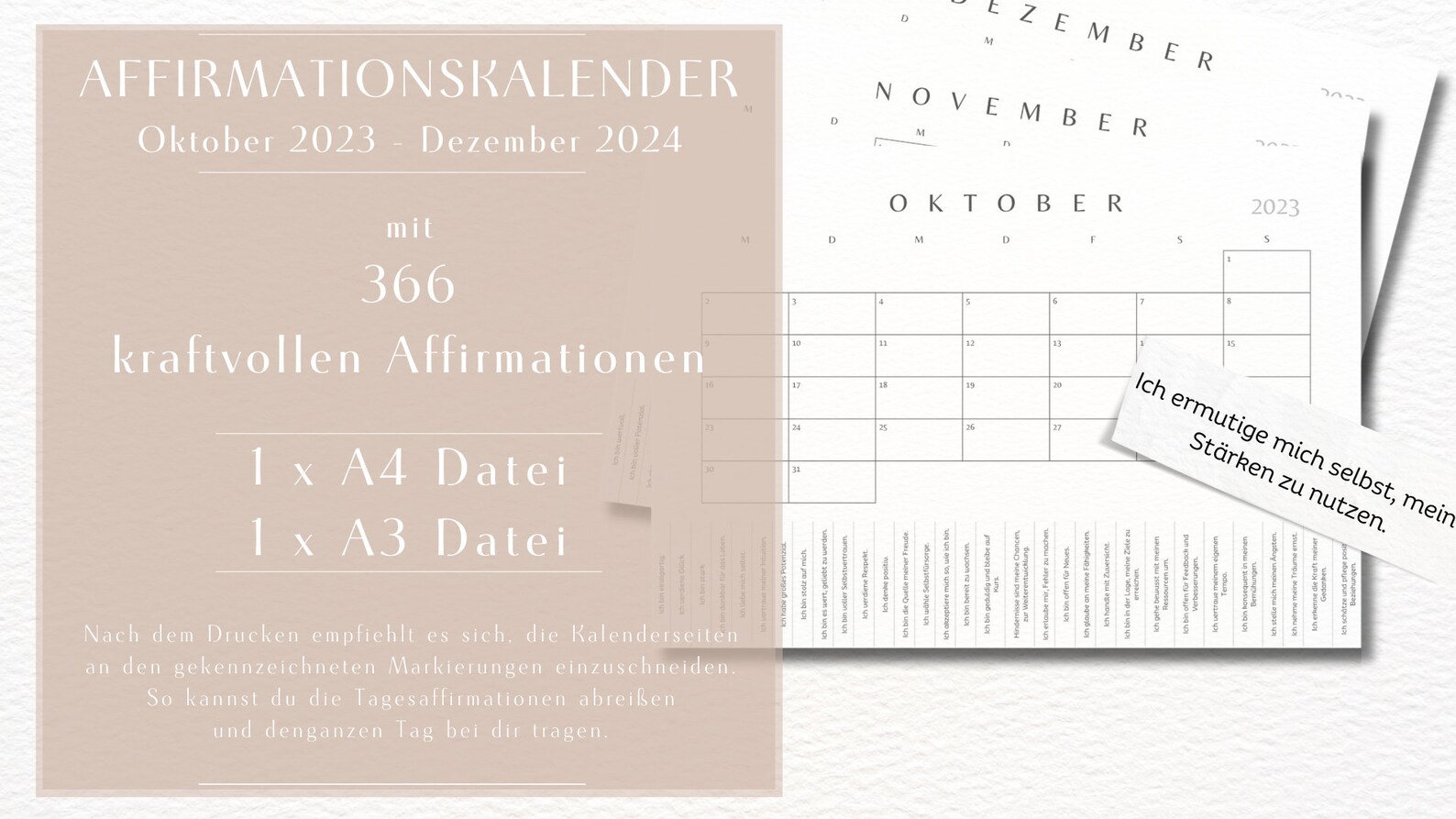 Affirmation Calendar 23/24 Including 366 Affirmations in German Monthly ...