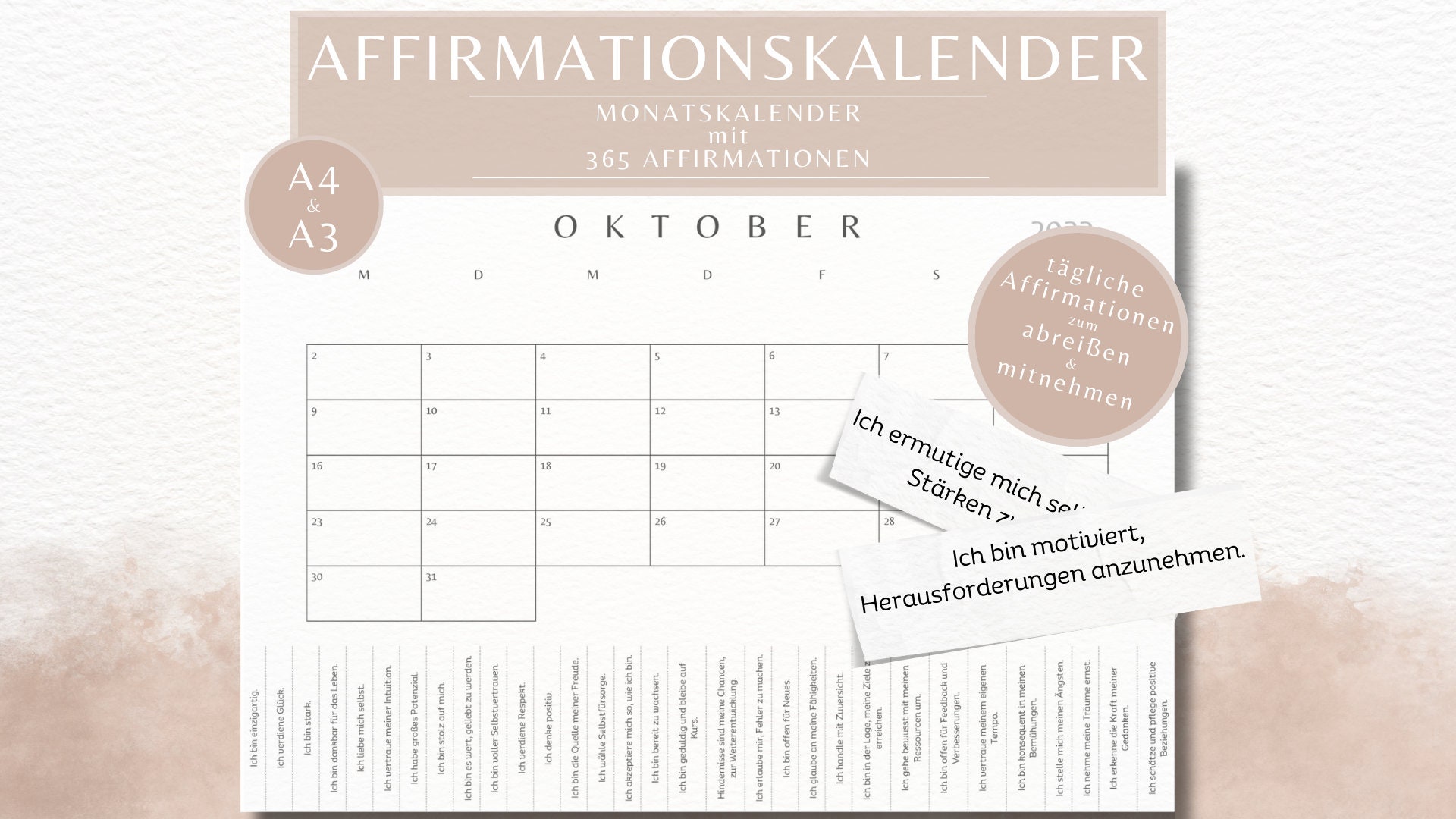 Affirmation Calendar 23/24 Including 366 Affirmations in German Monthly ...