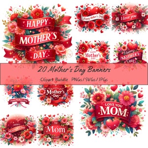 Happy Mother's Day Banners Clipart Bundle, Watercolor Clip Art Images ...