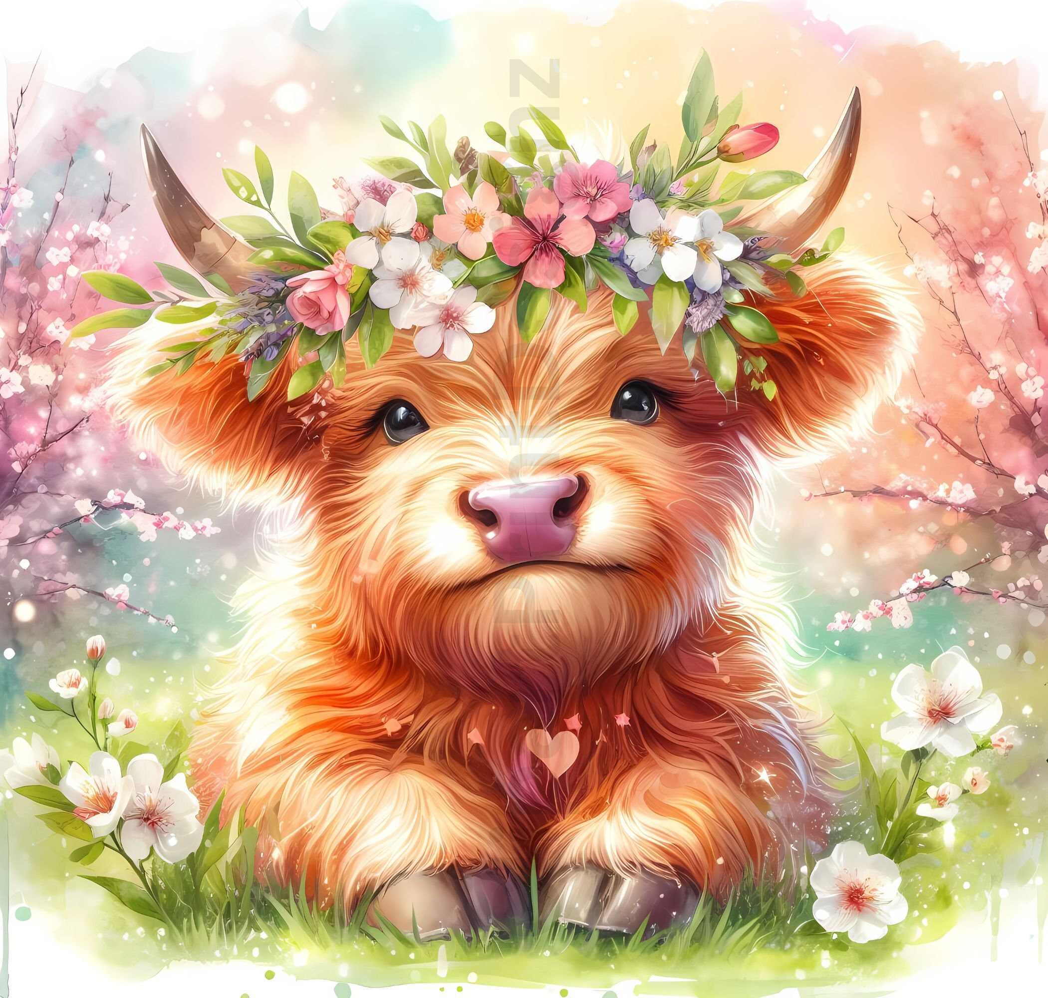 Cute Spring Highland Cow Clipart, Funny Watercolor Animal Images, High ...